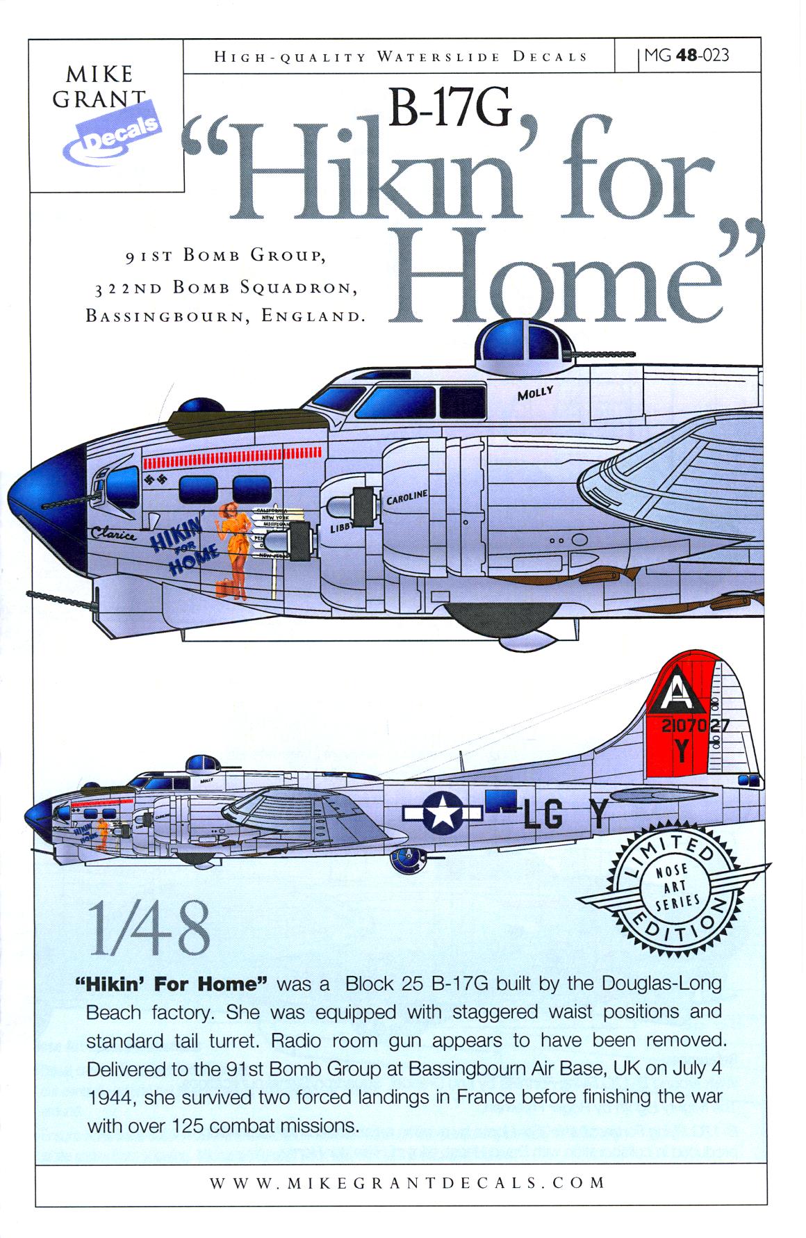 Mike Grant Decals 1/48 B-17G FLYING FORTRESS HIKIN' FOR HOME 91st Bomb ... Mike Grant Decals 1/48 B-17G FLYING FORTRESS HIKIN' FOR HOME 91st Bomb ...