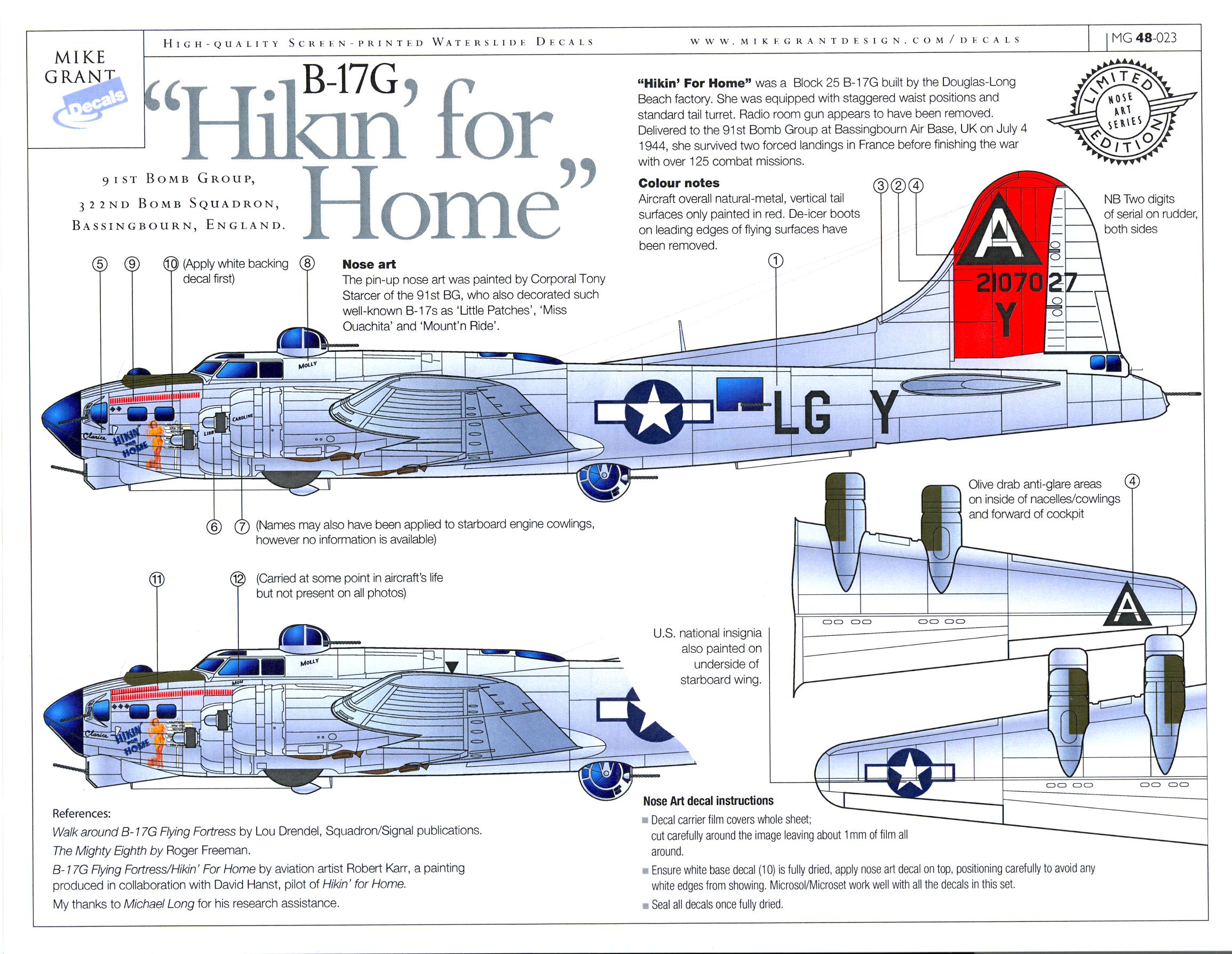 Mike Grant Decals 1/48 B-17G FLYING FORTRESS HIKIN' FOR HOME 91st Bomb ... Mike Grant Decals 1/48 B-17G FLYING FORTRESS HIKIN' FOR HOME 91st Bomb ...