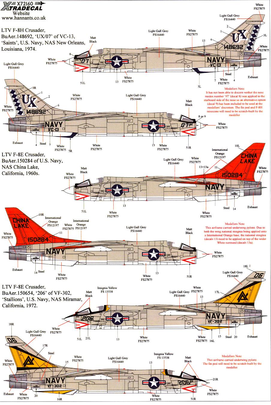Xtra Decals 1 72 L T V F 8e F 8h F 8j Crusader U S Navy Service Ebay