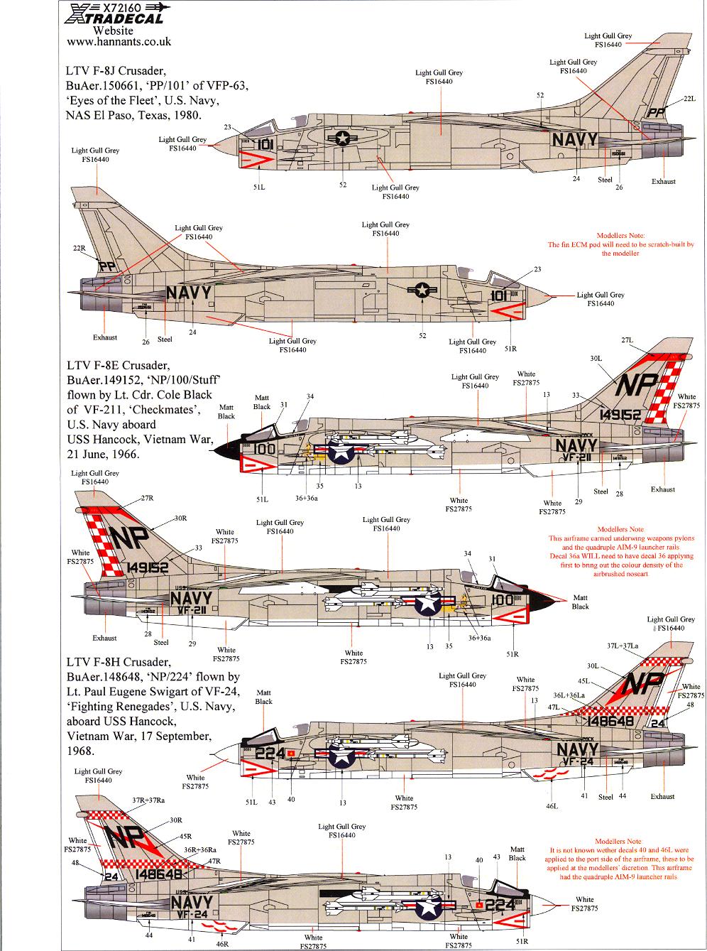 Xtra Decals 1 72 L T V F 8e F 8h F 8j Crusader U S Navy Service Ebay