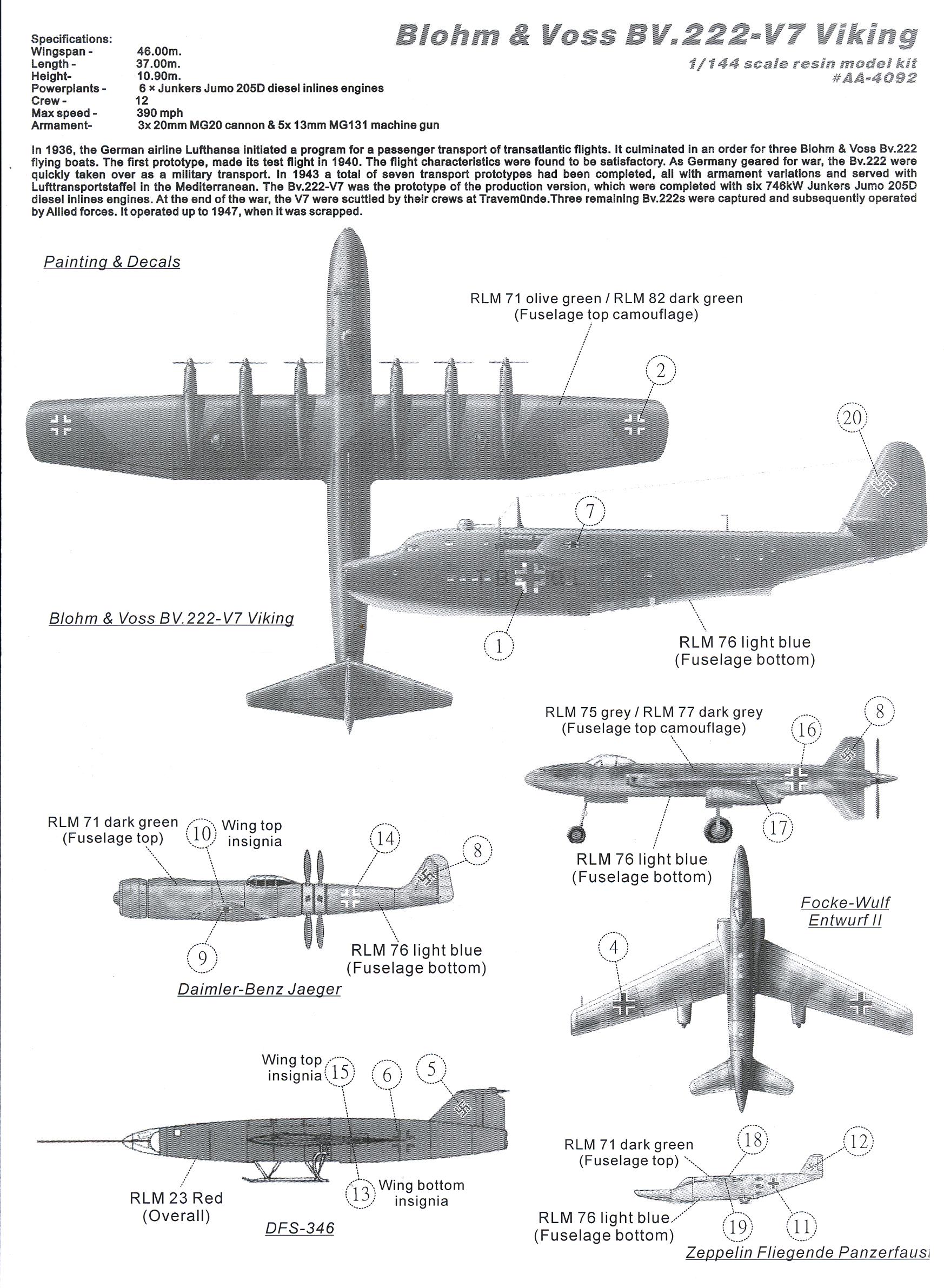 Anigrand Models 1/144 BLOHM und VOSS Bv-222-V7 VIKING Giant Flying Boat ...
