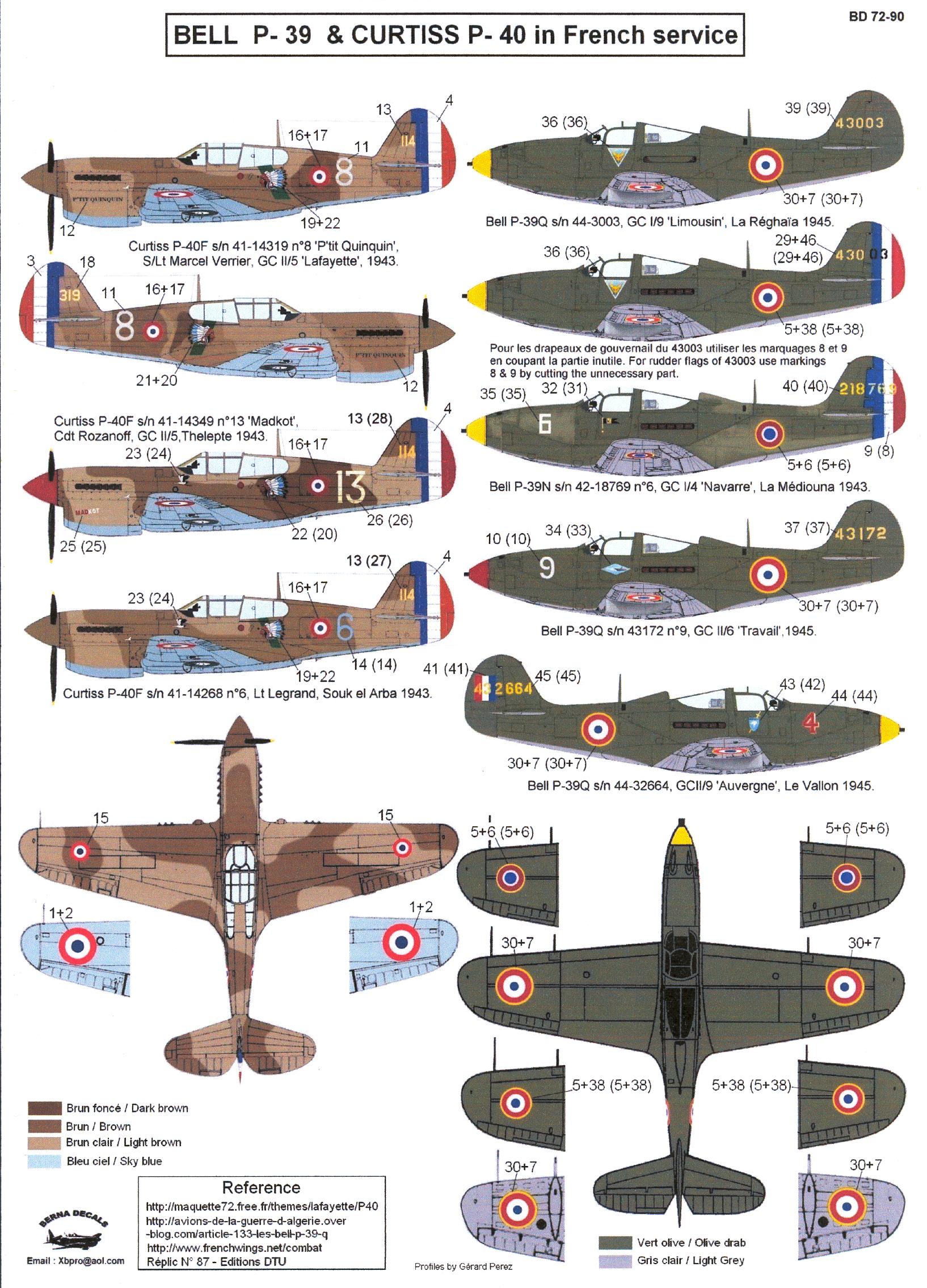 Berna Decals 1/72 BELL P-39 AIRACOBRA & CURTISS P-40 WARHAWK in French ...