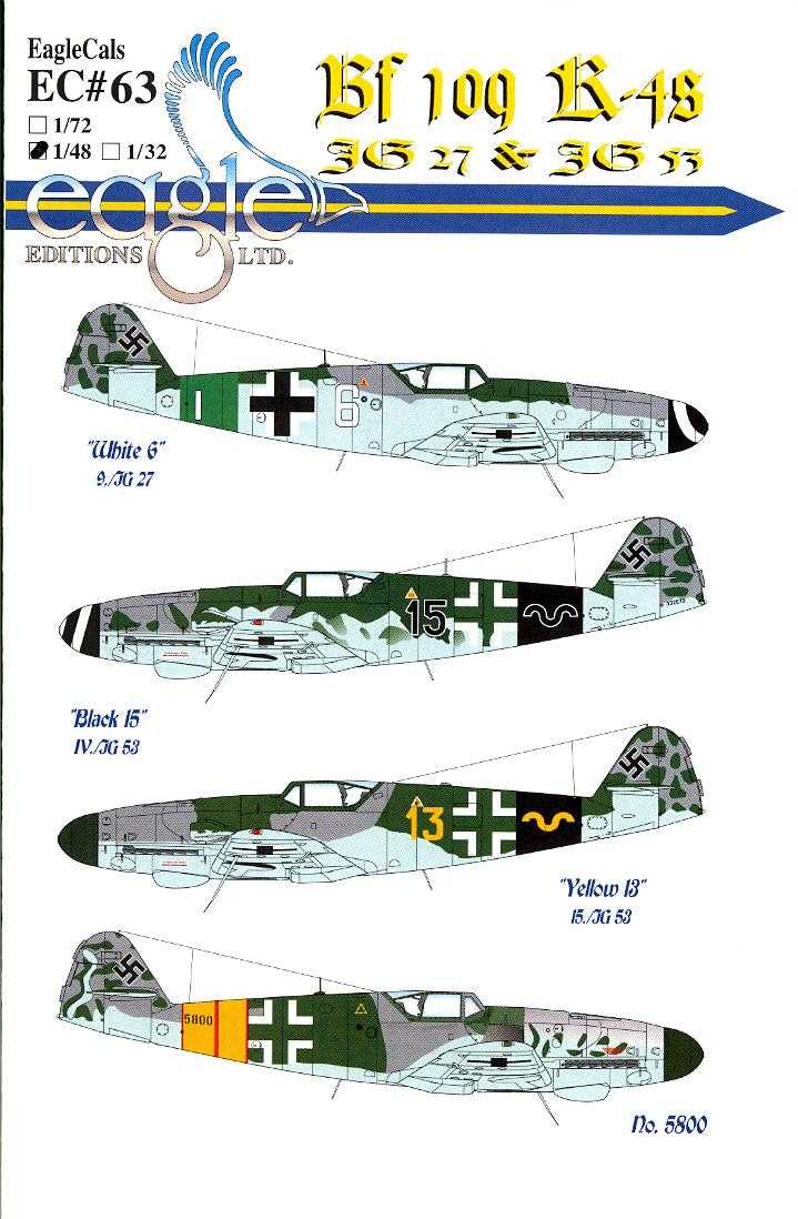 EagleCals Decals 1/48 MESSERSCHMITT Bf-109K-4 Fighter JG27 & JG53