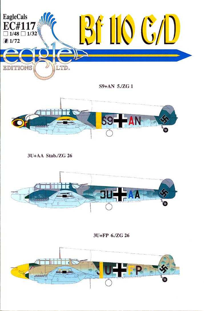 EagleCals Decals 1/72 MESSERSCHMITT Bf-110C Bf-110D Part 1 | eBay