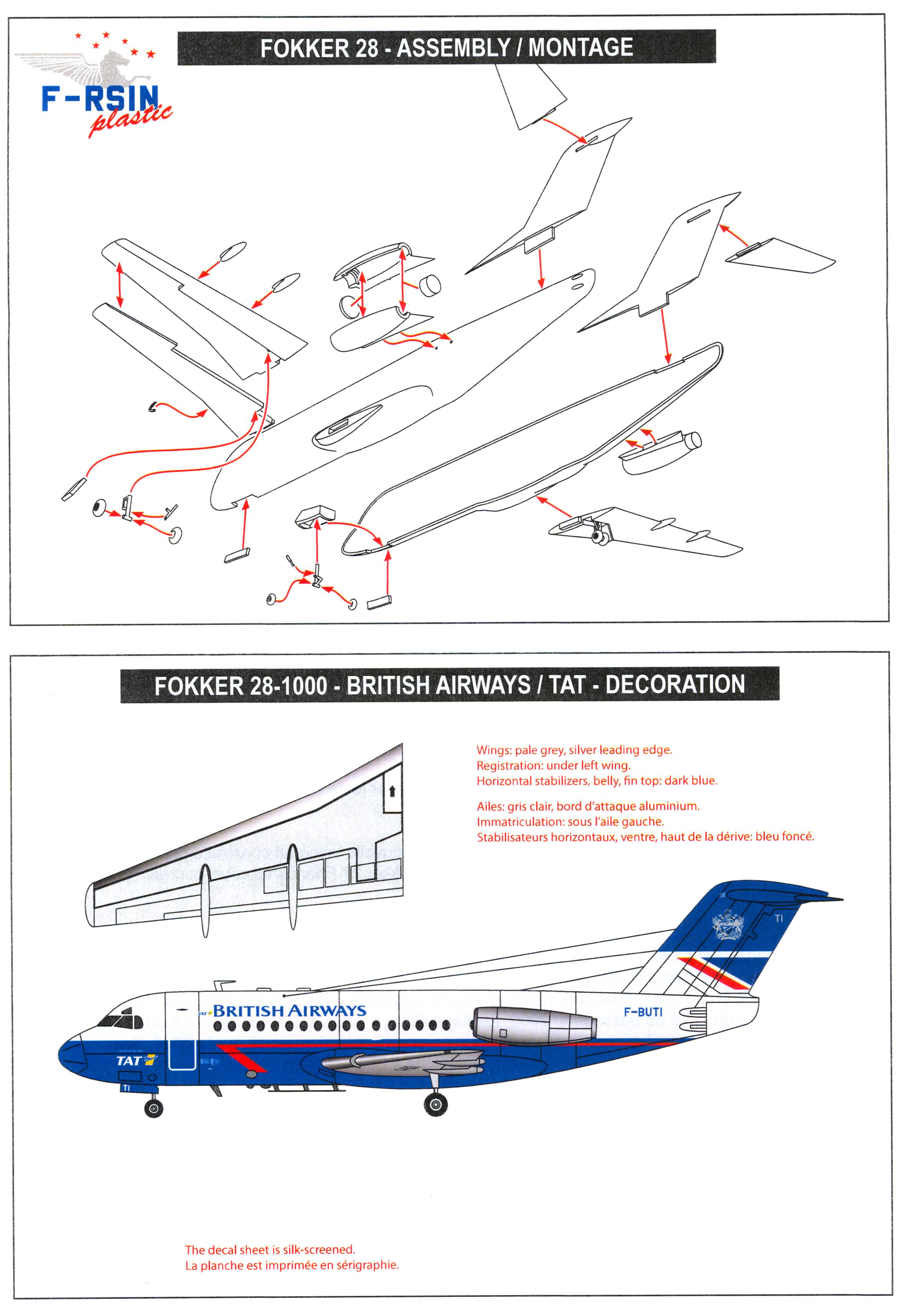 F-RSIN Models 1/144 FOKKER 28-1000 British Airways & Transcontinental ...