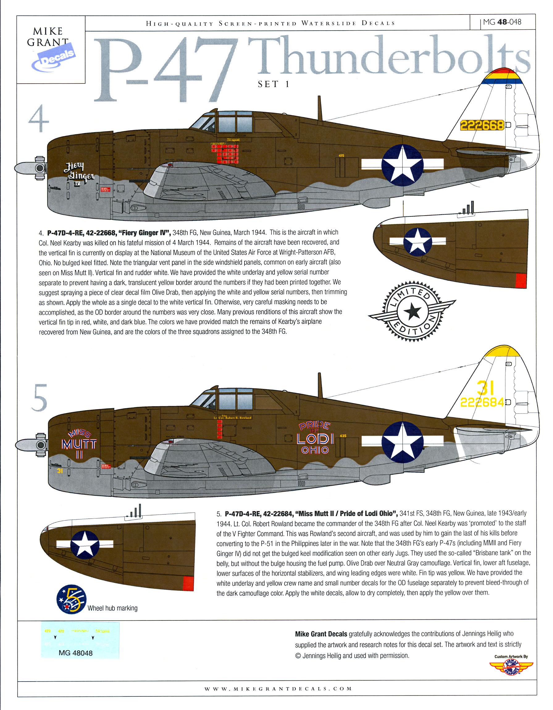 Mike Grant Decals 1/48 REPUBLIC P-47 THUNDERBOLT American WWII Fighter ...