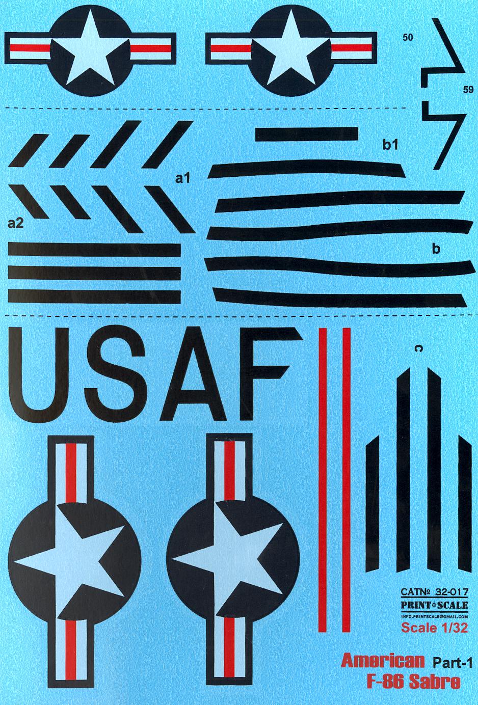 Print Scale Decals 1/32 NORTH AMERICAN F-86 SABRE Jet with STENCILS ...