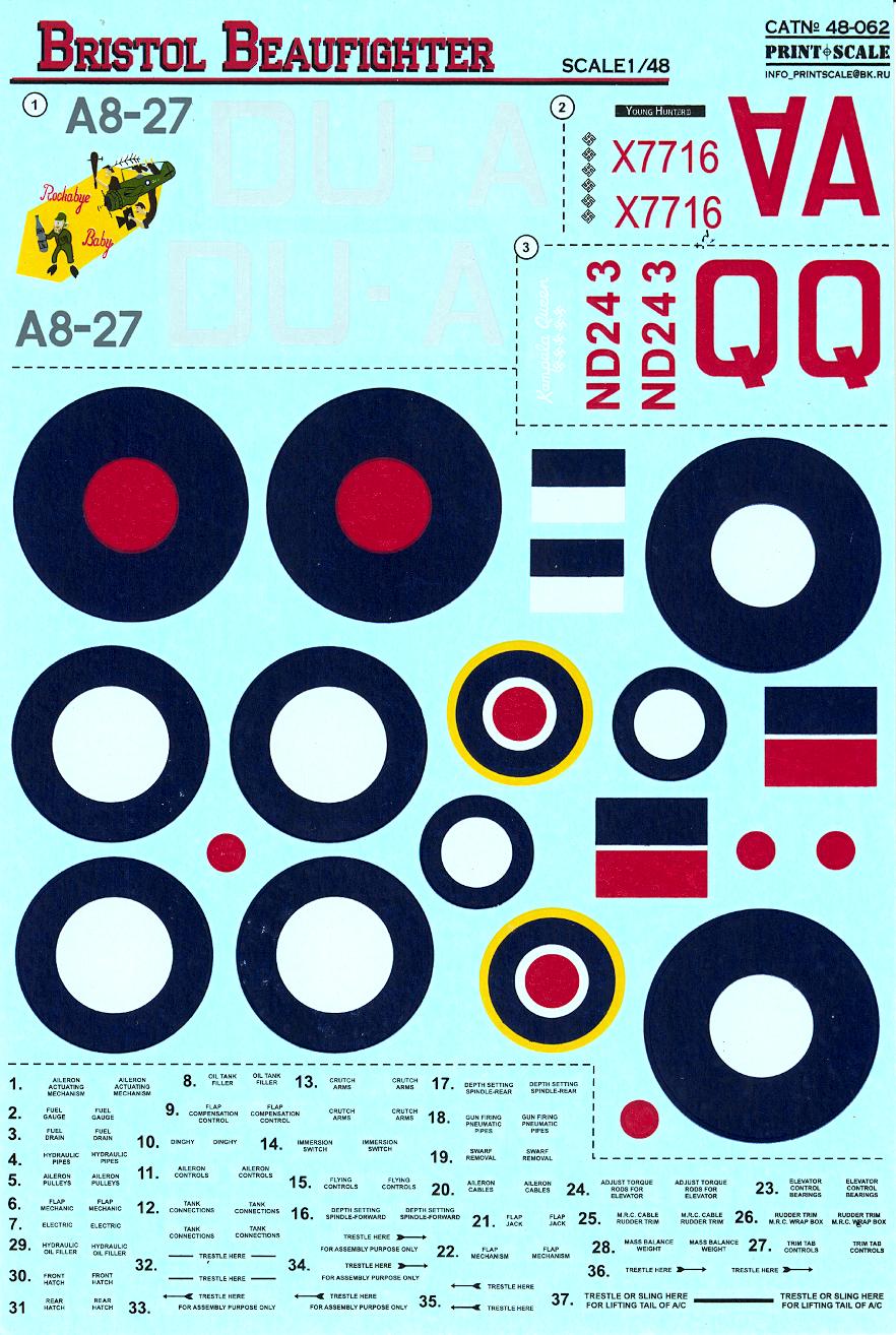 Print Scale Decals 1/48 BRISTOL BEAUFIGHTER British WWII Fighter