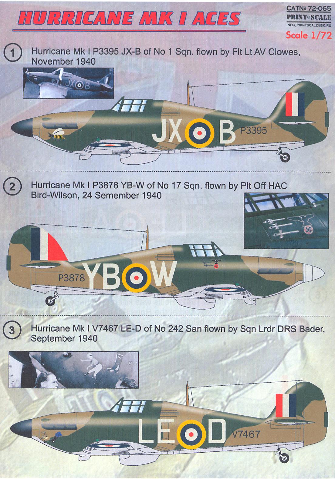 Print Scale Decals 1/72 HAWKER HURRICANE Mk.I British Aces | eBay