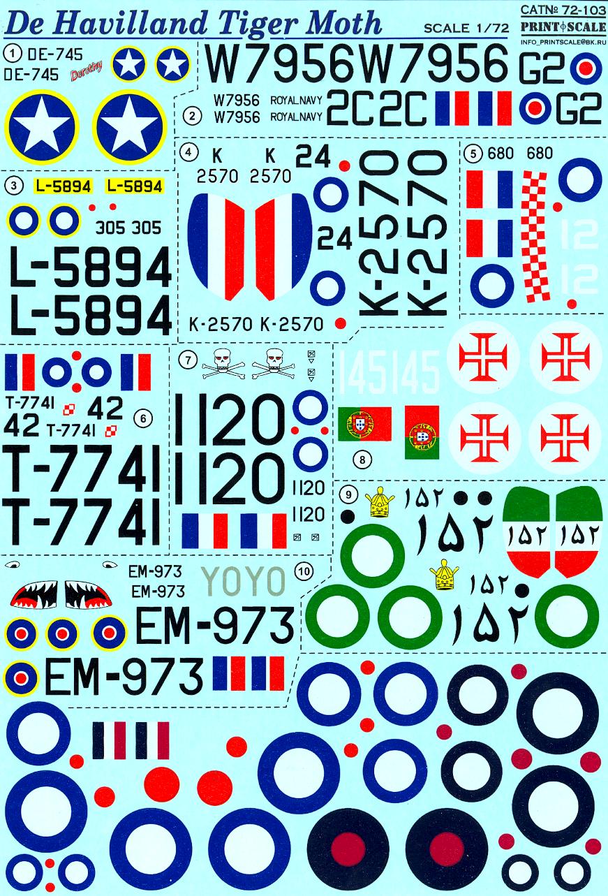 Print Scale Decals 1/72 DE HAVILLAND TIGER MOTH British WWII Trainer | eBay