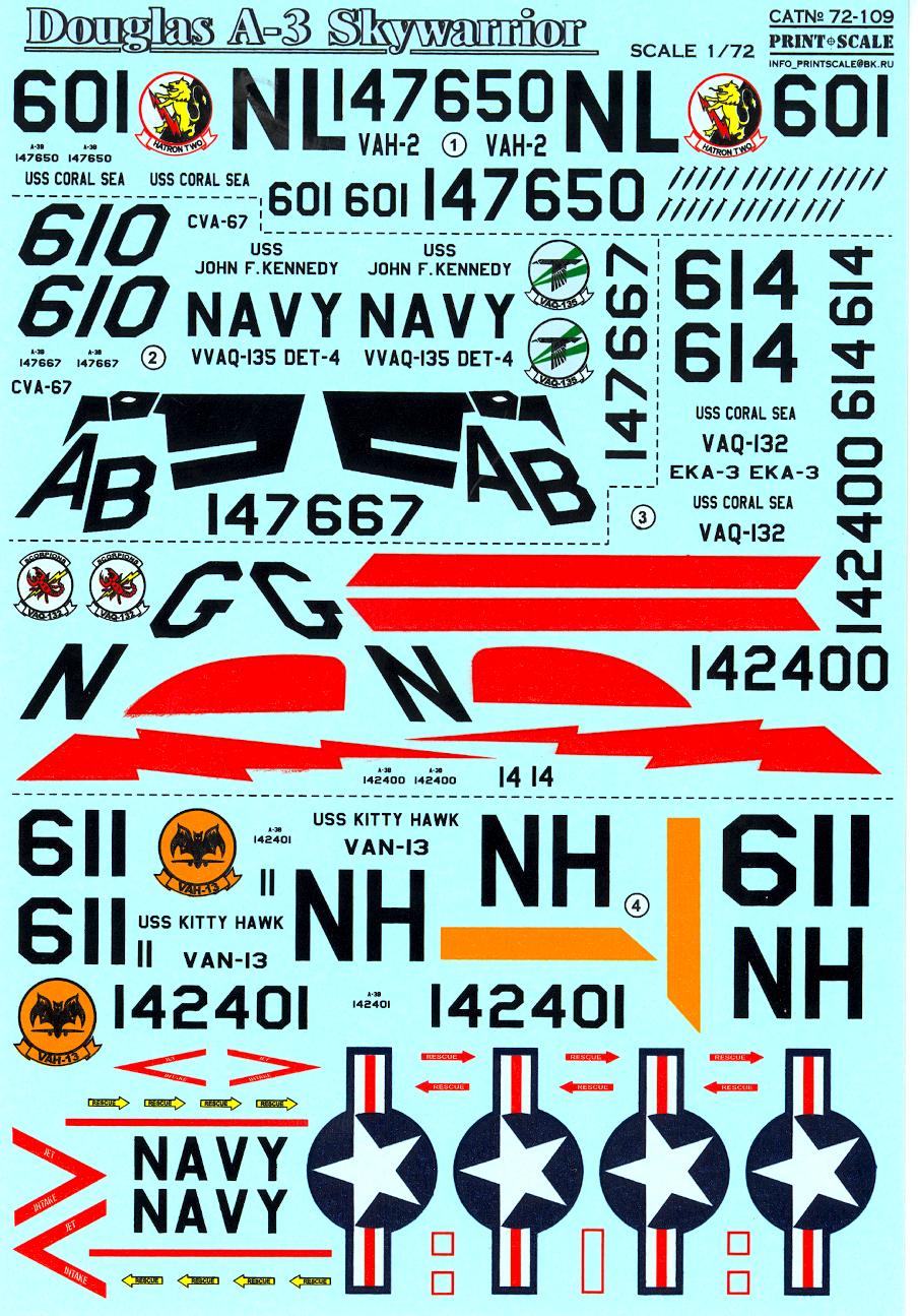 Print Scale Decals 1/72 DOUGLAS A-3 SKYWARRIOR U.S. Navy Jet Fighter | eBay