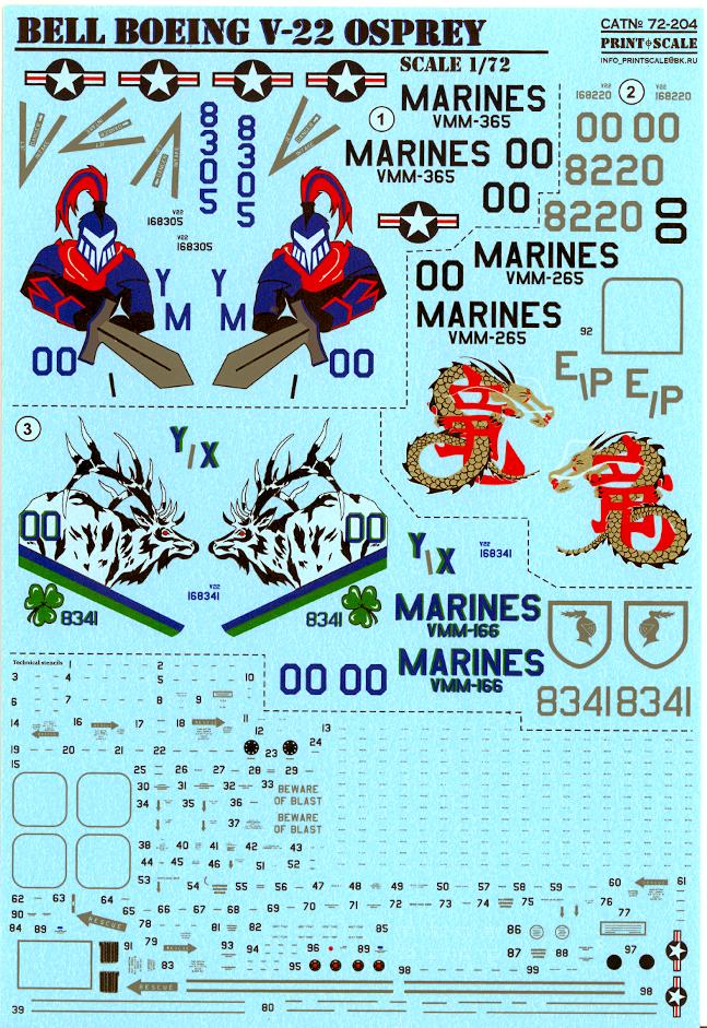 Print Scale Decals 1/72 BELL BOEING V-22 OSPREY