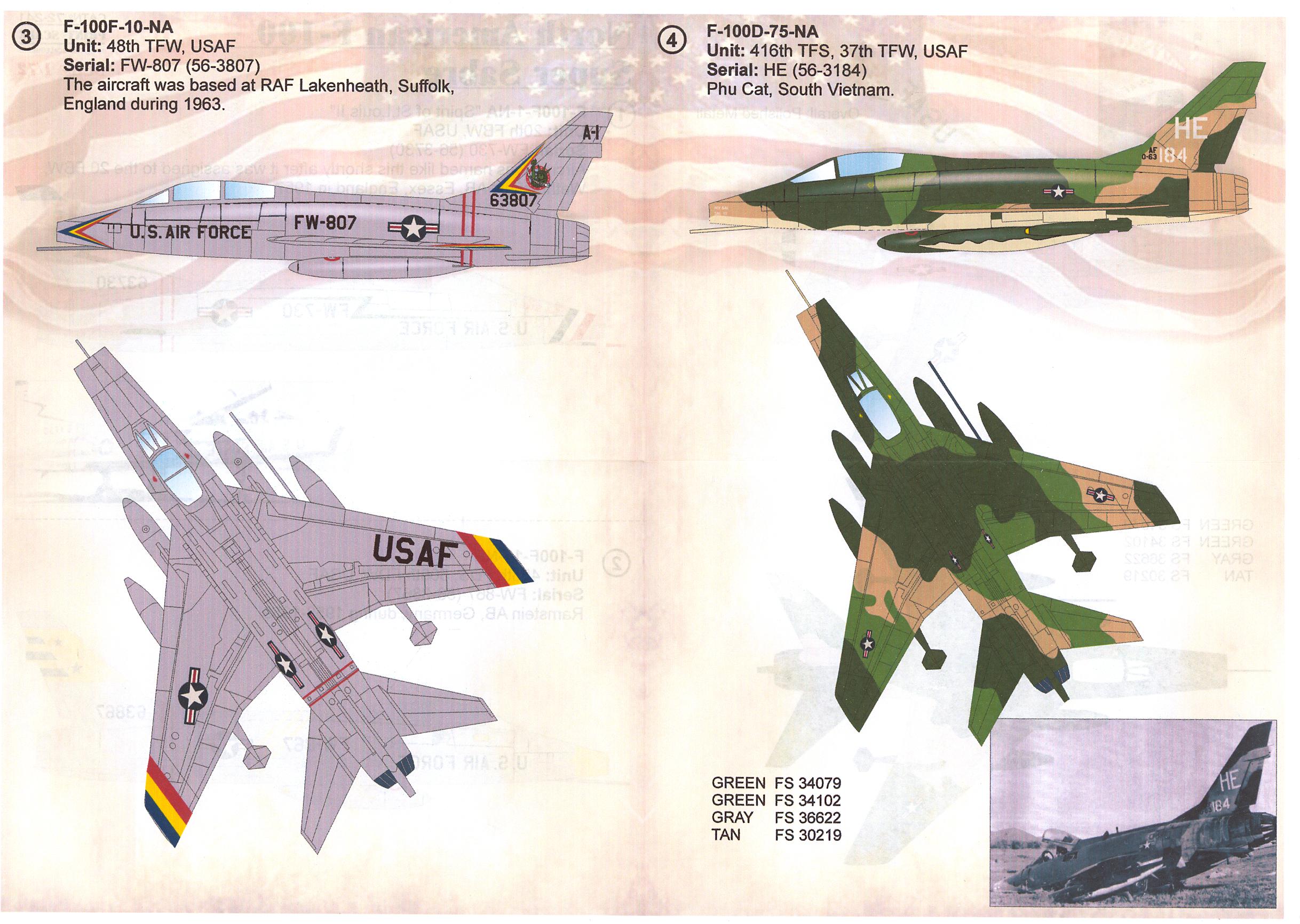 Print Scale Decals 1/72 NORTH AMERICAN F-100 SUPER SABRE Jet Fighter