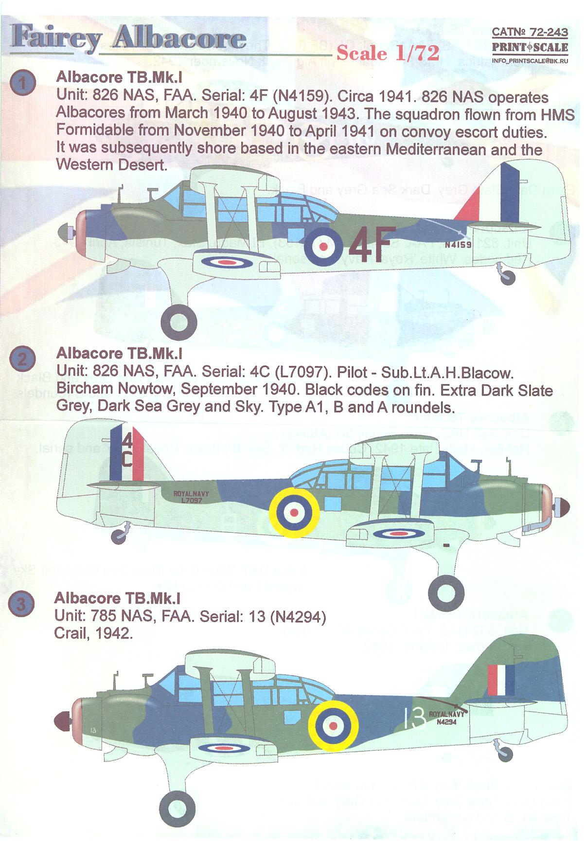 Print Scale Decals 1/72 FAIRY ALBACORE British WWII Torpedo Bomber | eBay
