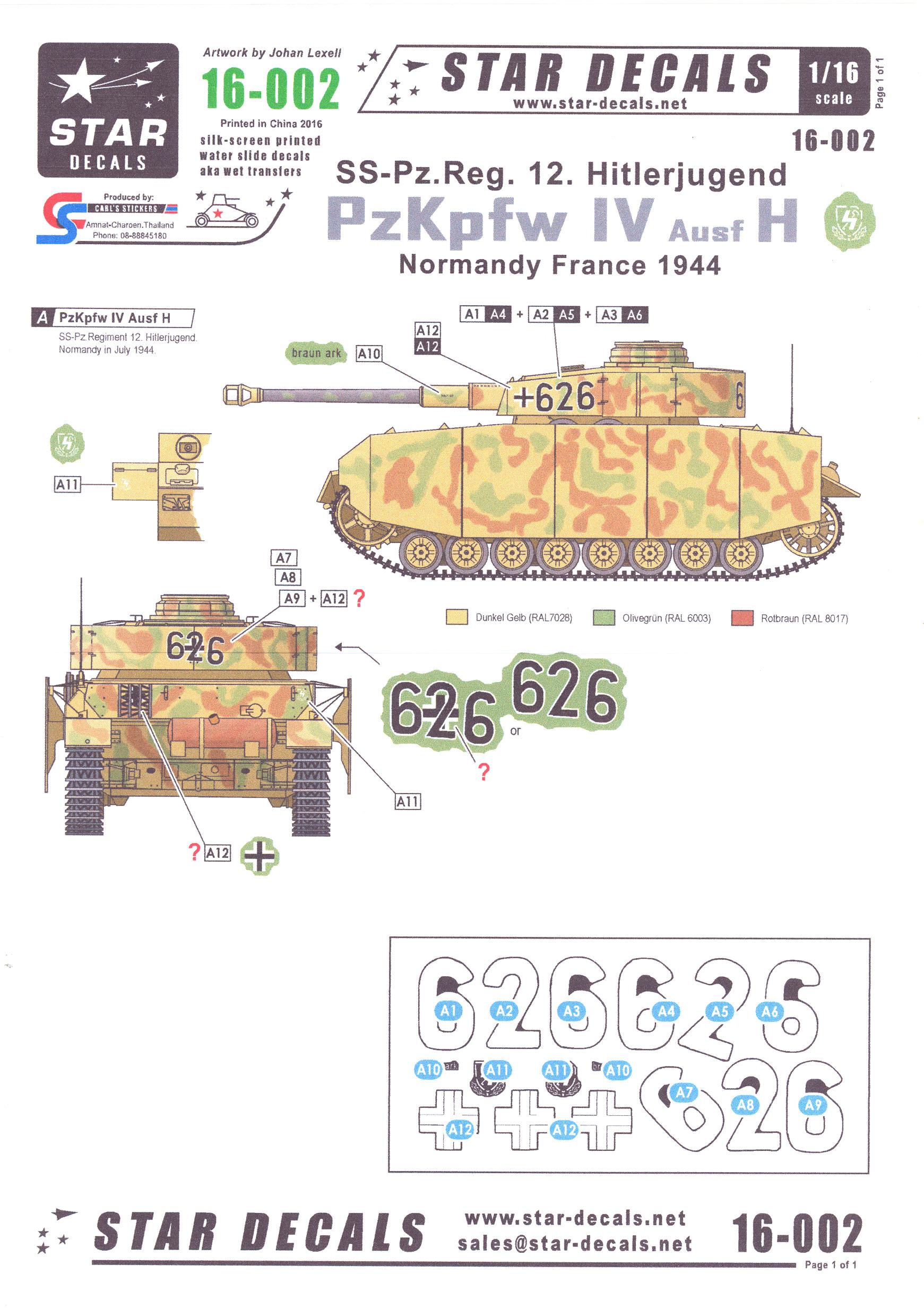 Star Decals 1/16 PANZER IV AUSF.J SS Panzer Regiment 12 Hitlerjugend ...
