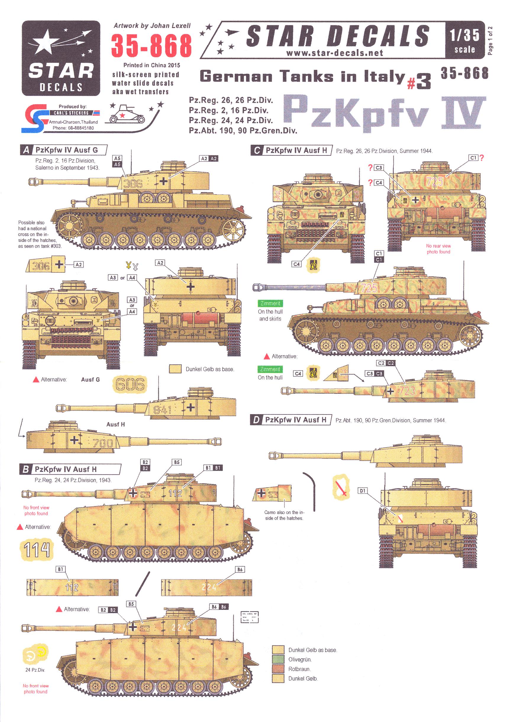 Star Decals 1/35 GERMAN TANKS IN ITALY Part 3 PANZERKAMPFWAGEN IV TANK ...