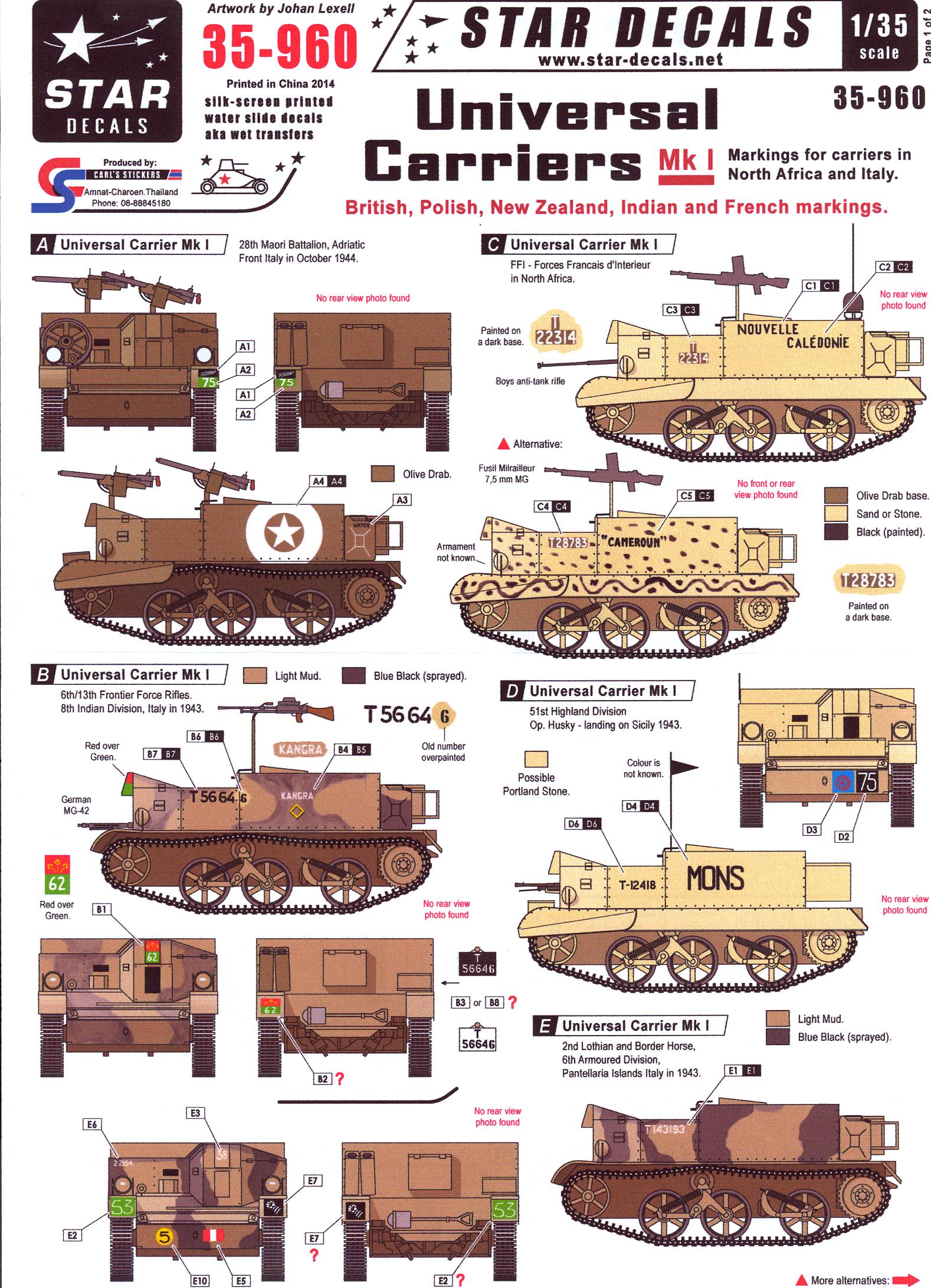Star Decals 1/35 UNIVERSAL BREN CARRIER Mk.I North Africa & Italy | eBay