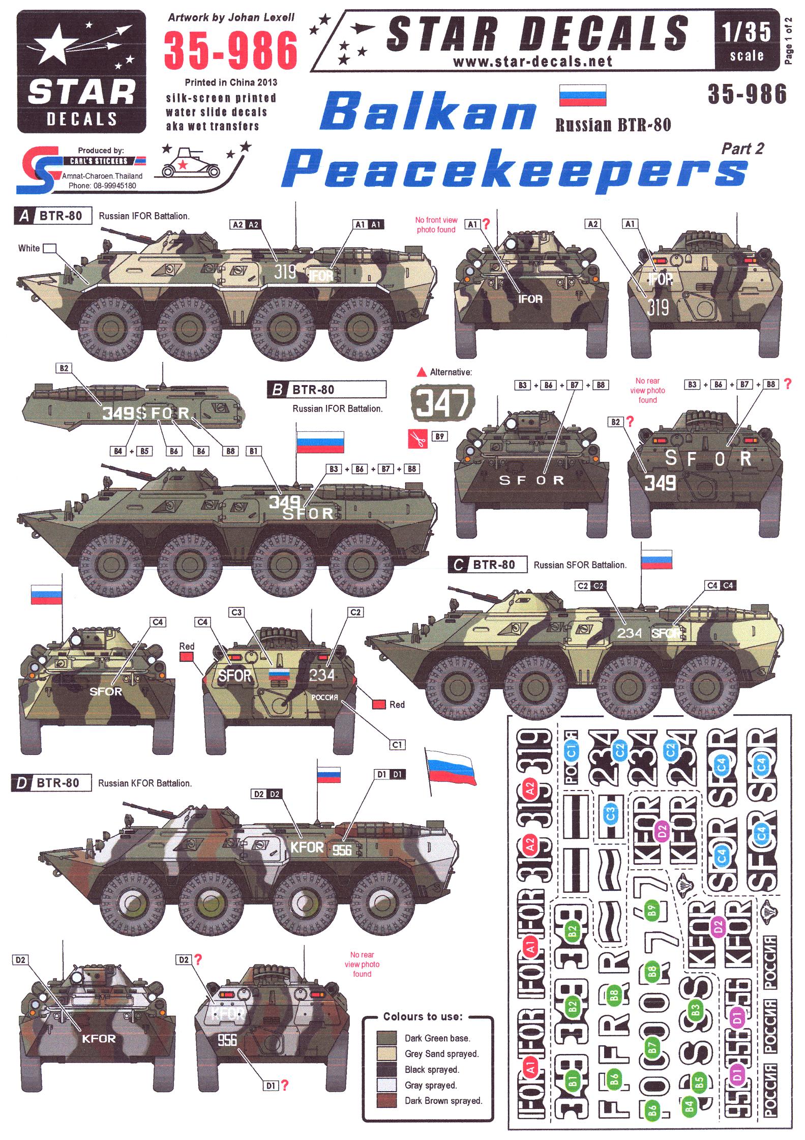 Star Decals 1/35 BALKAN PEACEKEEPERS Part 2 Russian BTR-80 | eBay