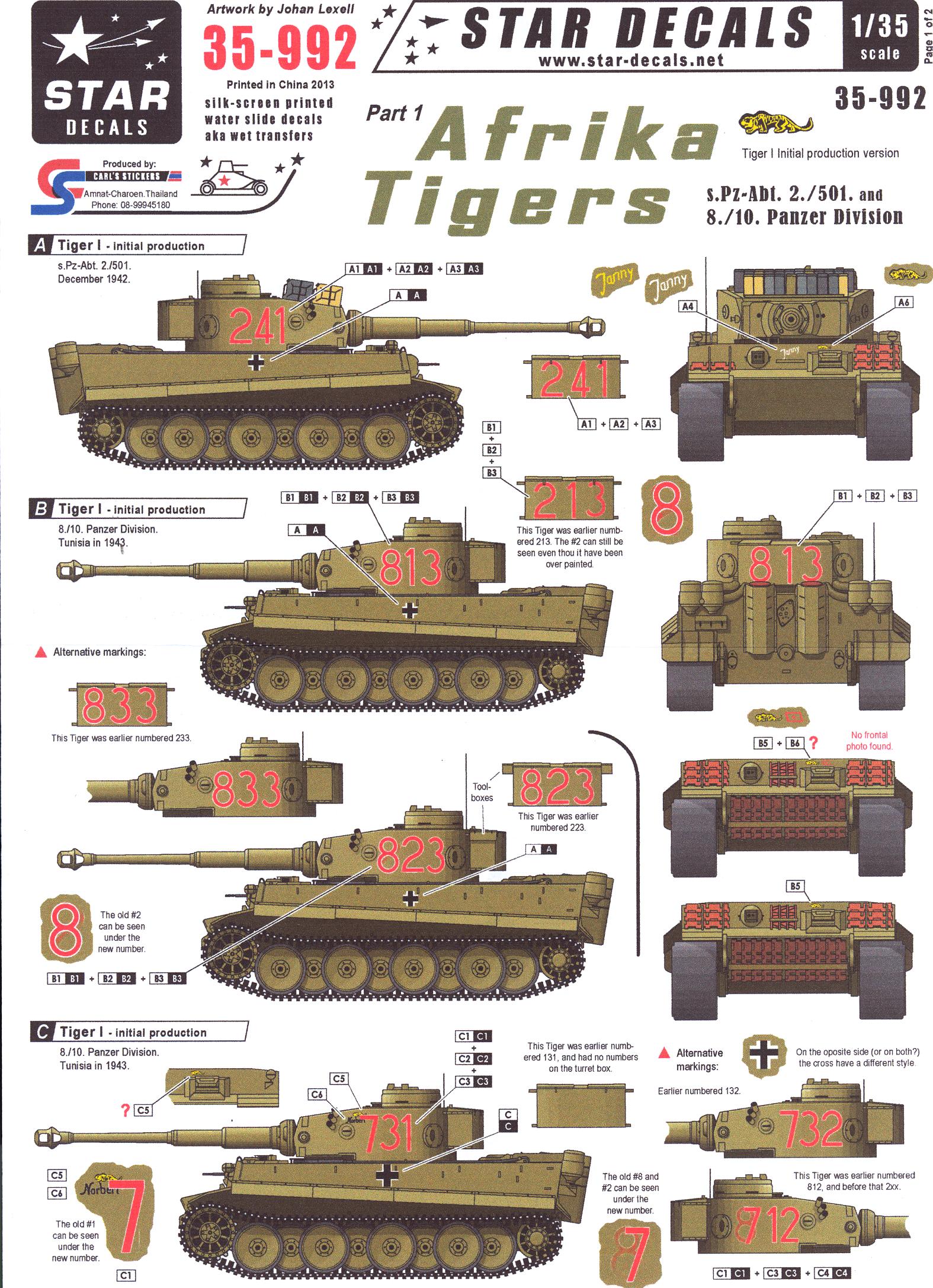 Star Decals 1/35 AFRIKA TIGER TANKS German Africa Corps Part 1 | eBay