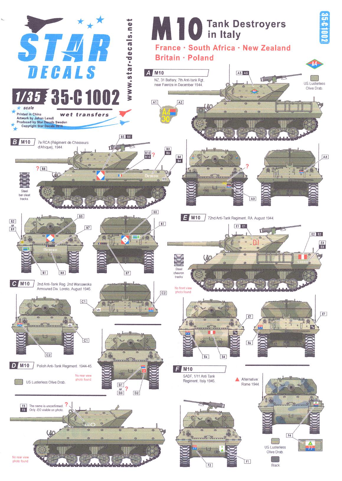 Star Decals 1/35 M10 TANK DESTROYERS IN ITALY | eBay