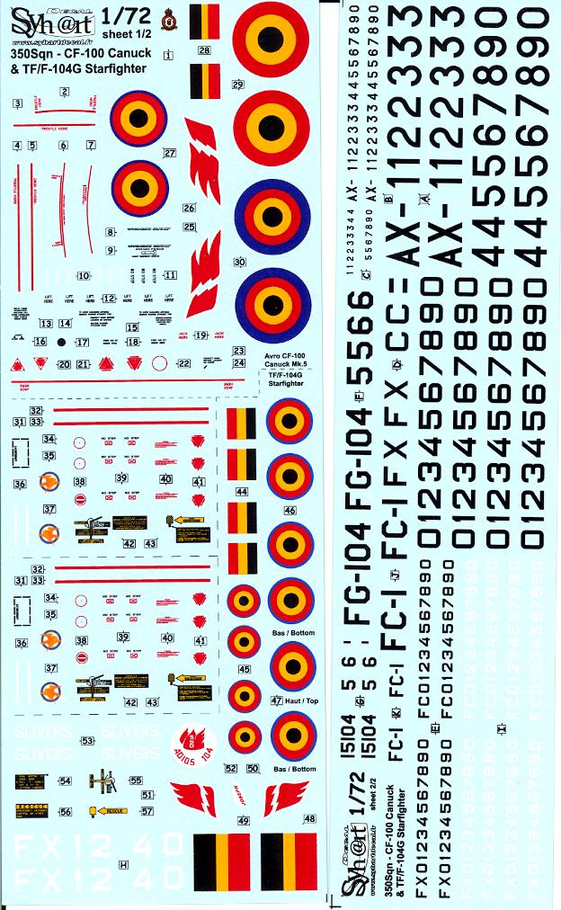 Syhart Decals 1/72 BELGIAN 350 SQUADRON 1957-1981 CF-100 & F-104 ...