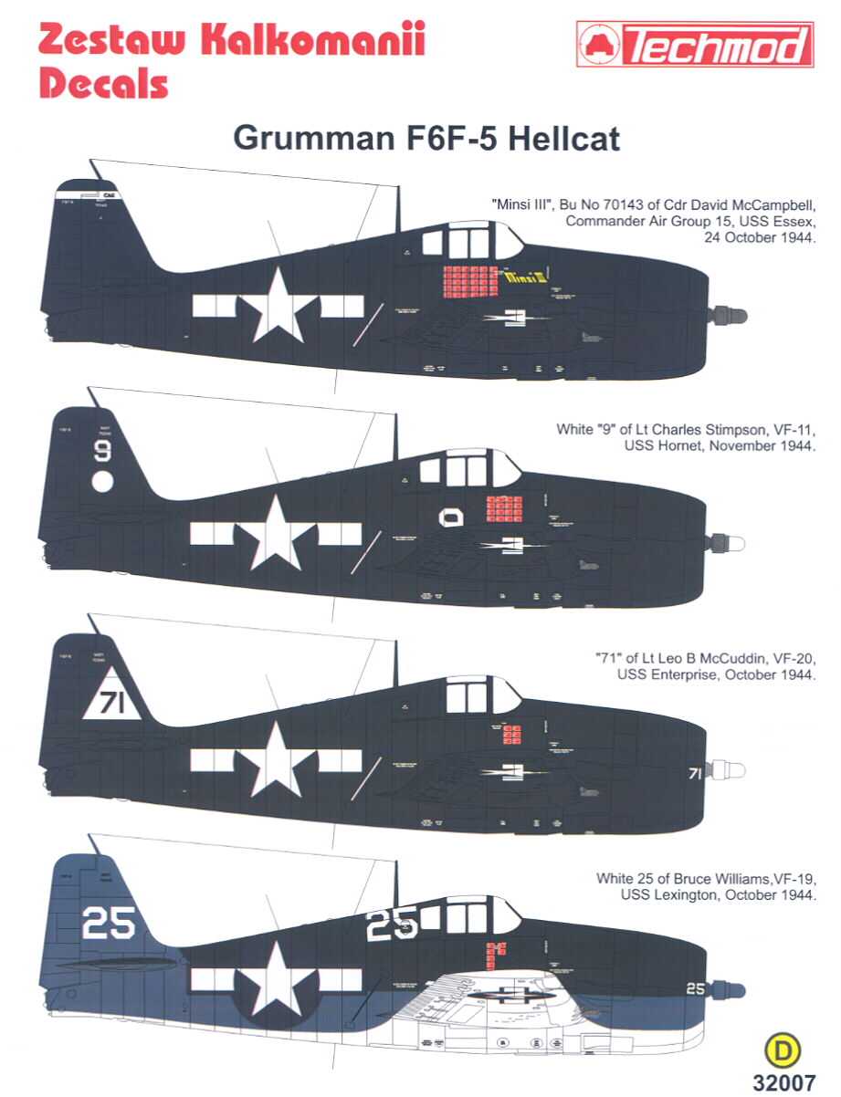 Techmod Decals 1/32 GRUMMAN F6F-5 HELLCAT Fighter | eBay
