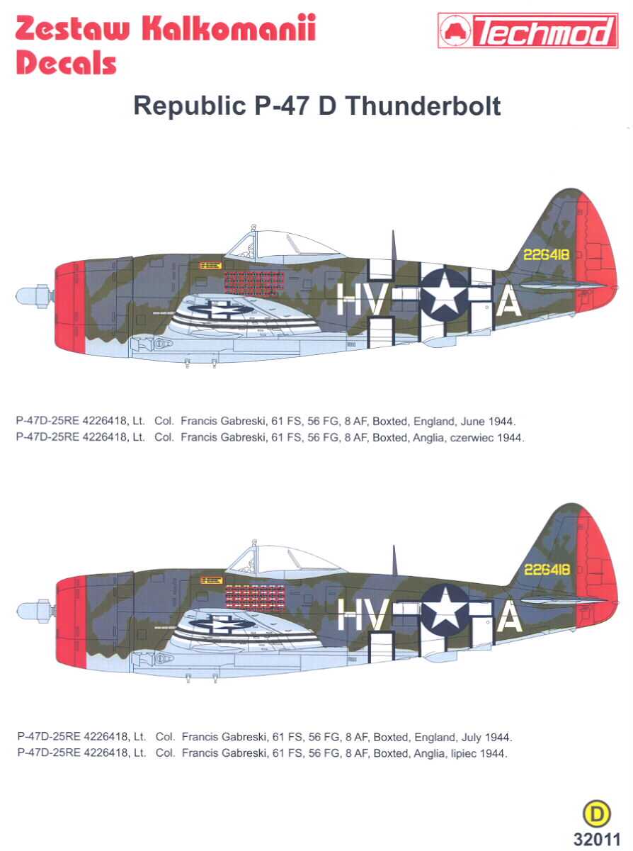 Techmod Decals 1/32 GABRESKI REPUBLIC P-47D THUNDERBOLT | eBay
