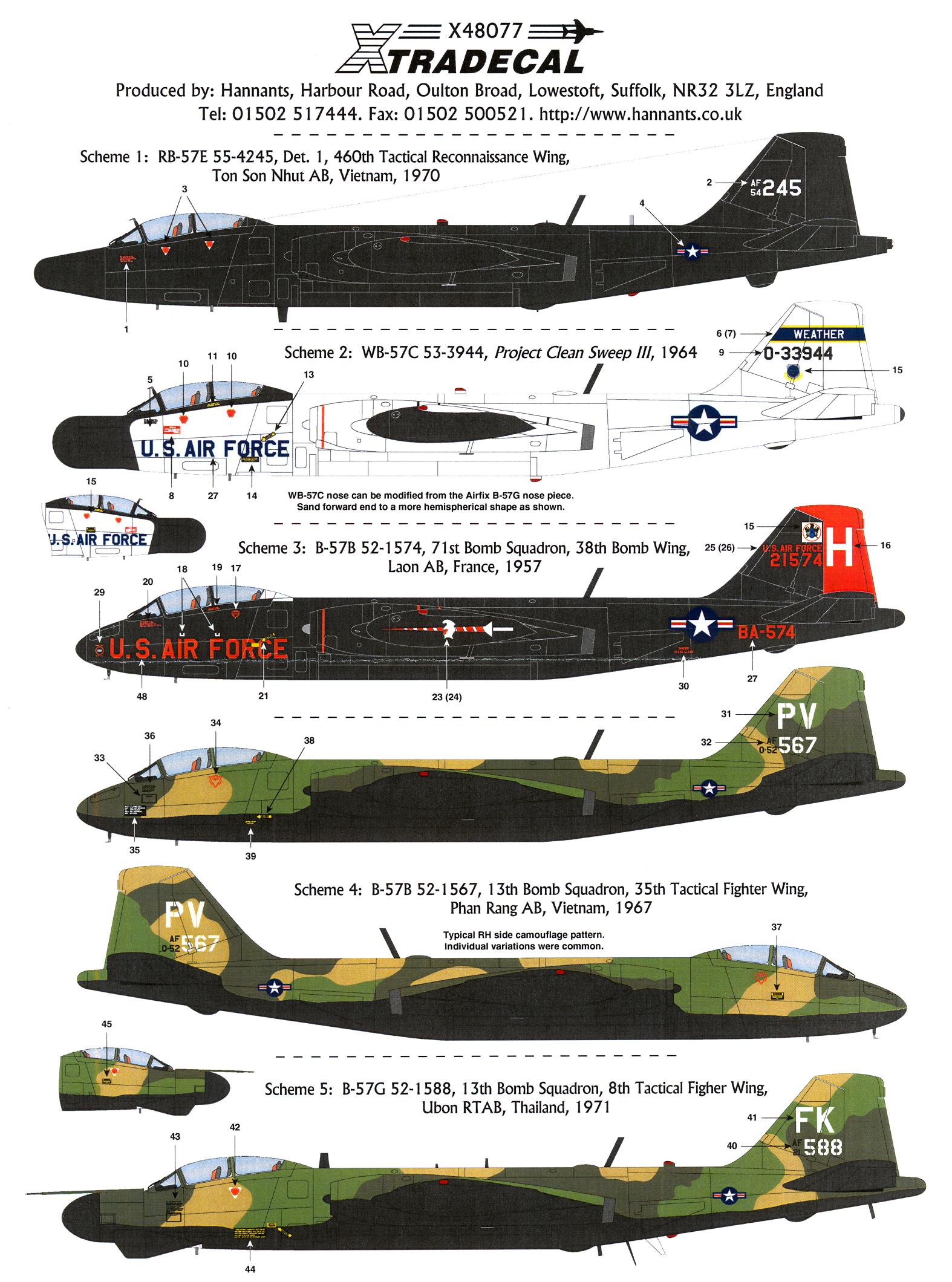 Xtra Decals 1/48 MARTIN B-57B RB-57E WB-57C B-57G INTRUDER | eBay