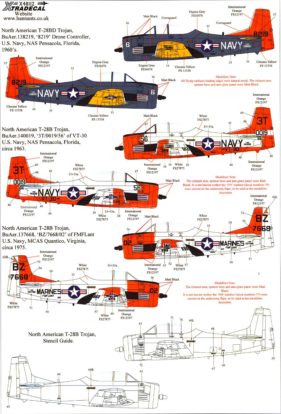 Xtra Decals 1/48 NORTH AMERICAN T-28 TROJAN U.S. Marines U.S. Navy & U ...